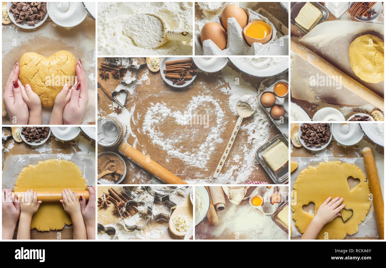 Collage Pastry, cakes, cook their own hands. Selective focus Stock ...