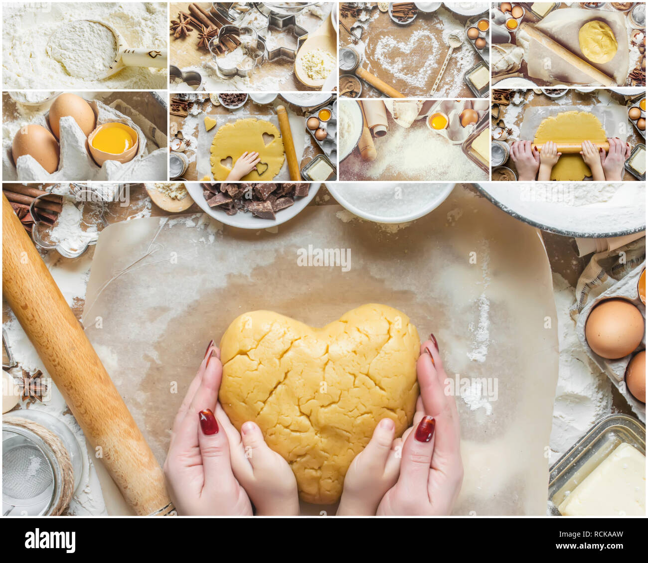 Collage Pastry, cakes, cook their own hands. Selective focus Stock ...