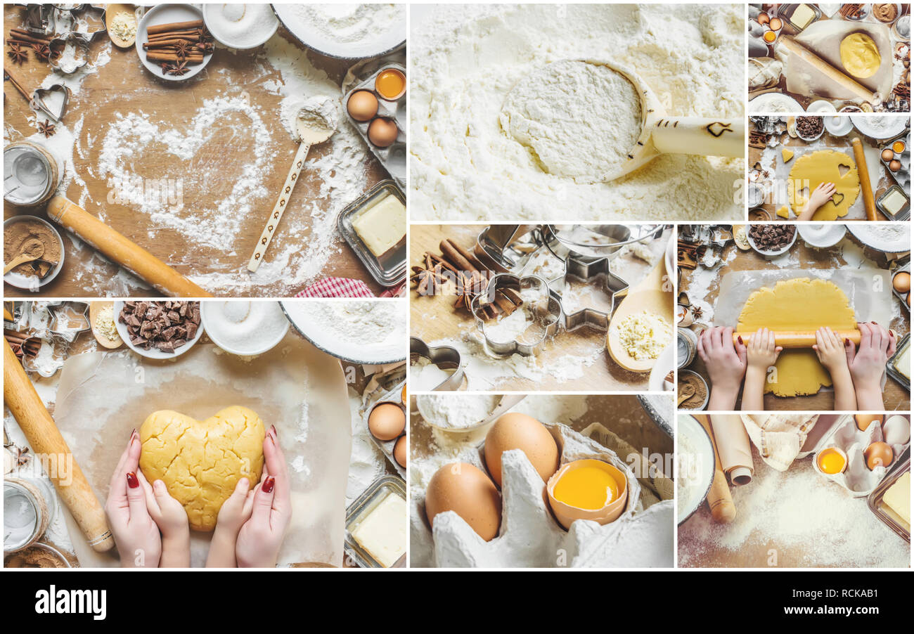 Collage Pastry, cakes, cook their own hands. Selective focus Stock ...