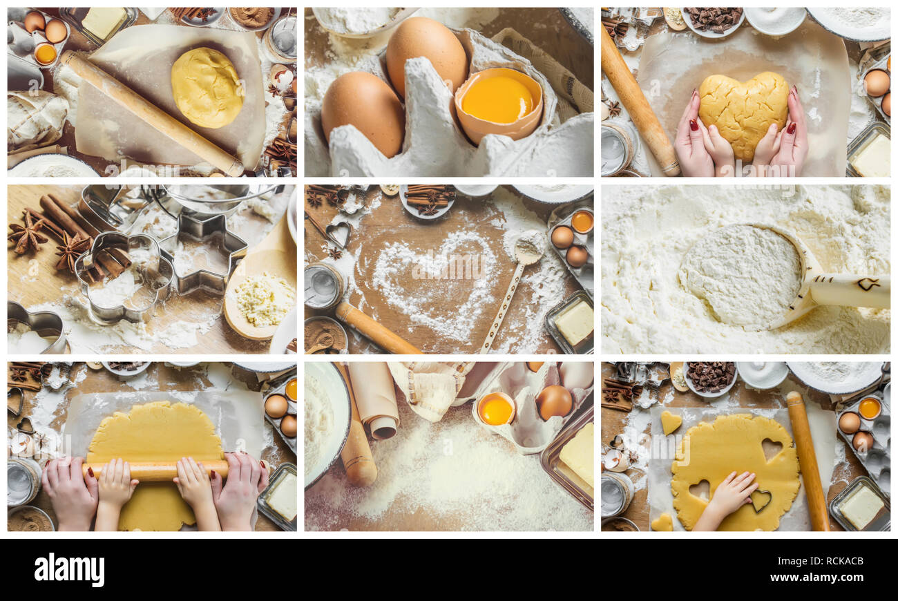Collage Pastry, cakes, cook their own hands. Selective focus Stock ...