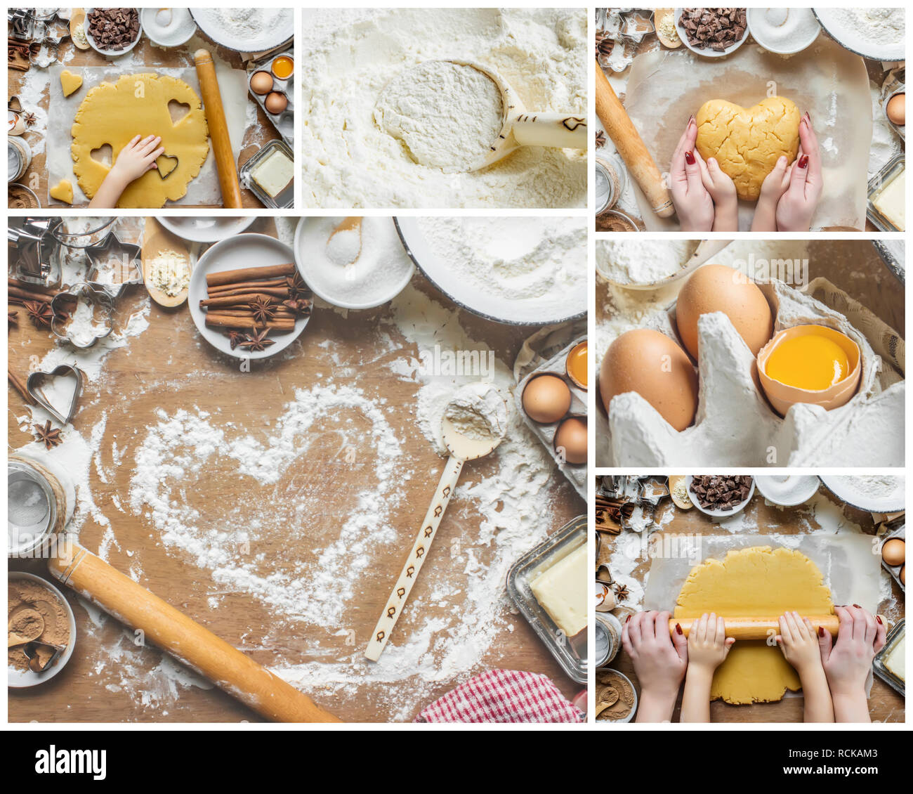 Collage Pastry, cakes, cook their own hands. Selective focus Stock ...