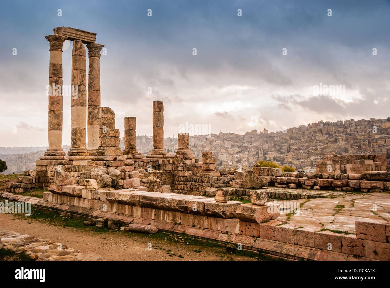 Roman ruins of the Temple of Hercules with columns in the Citadel Hill ...