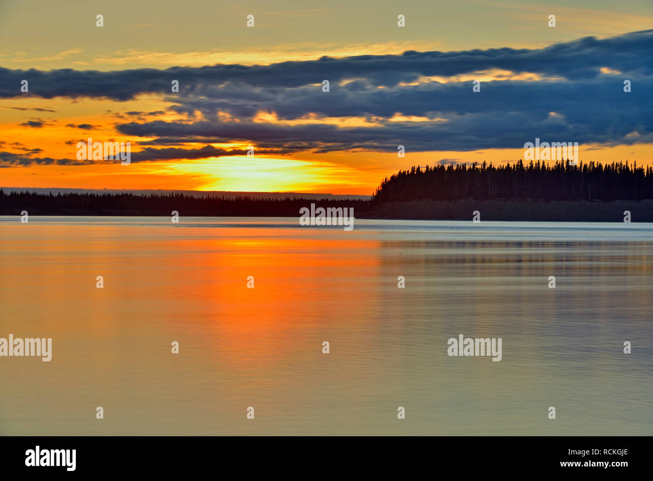 Sunset skies over the Mackenzie River, Fort Providence, Northwest ...