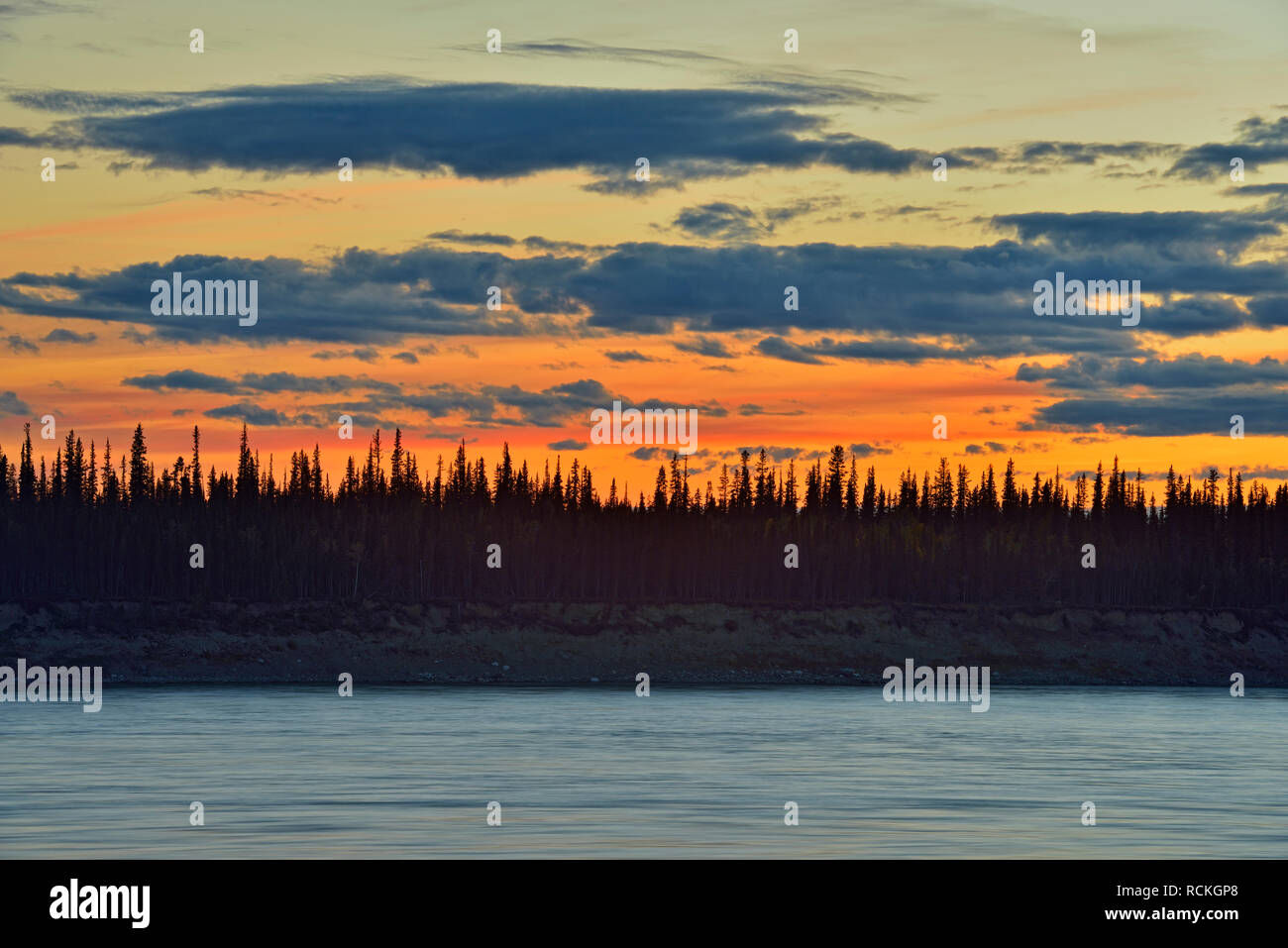 Sunset skies over the Mackenzie River, Fort Providence, Northwest ...