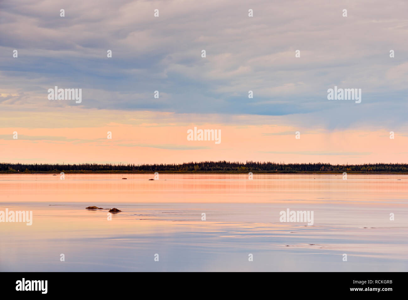Mackenzie River at dusk, Fort Providence, Northwest Territories, Canada ...