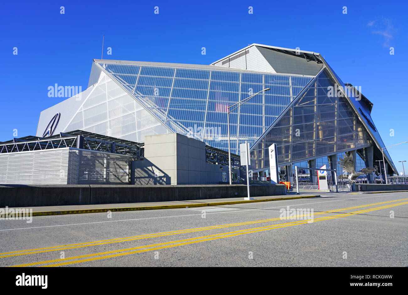 View of the Mercedes-Benz Stadium, a multi-purpose sports arena in ...