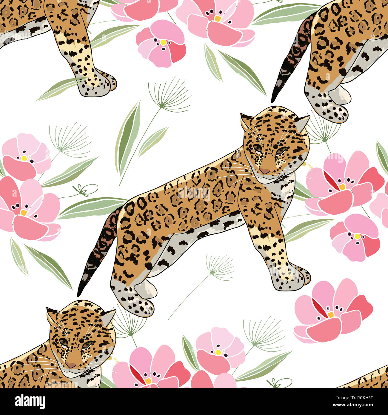 Retro style Illustration with flowers and animal Stock Photo - Alamy