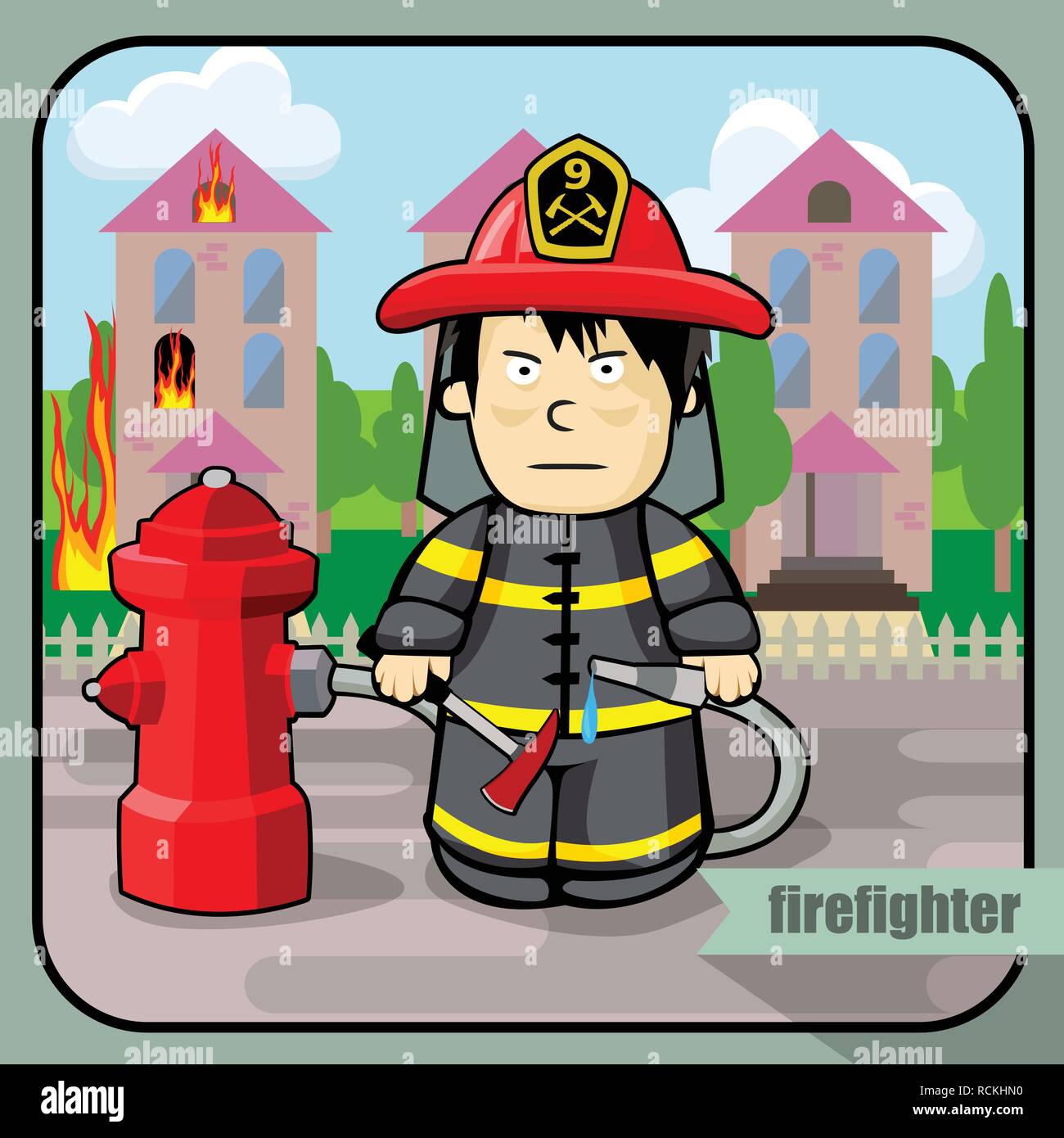Burning house firefighter Stock Vector Images - Alamy