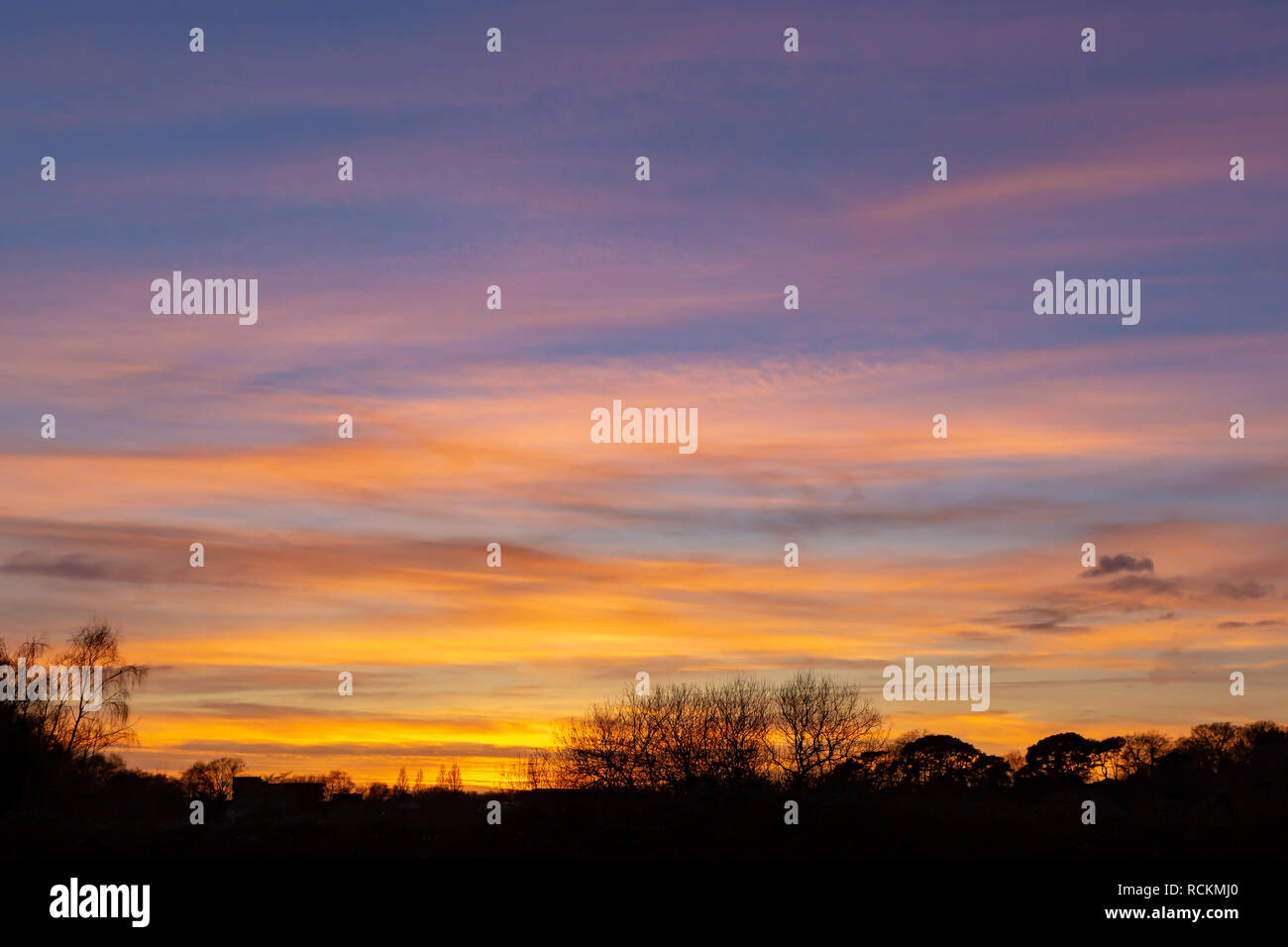 Colour photograph of British sky near the end of sunset with only a ...