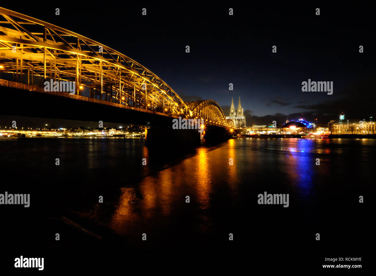Bridge lit up at night Stock Photo - Alamy