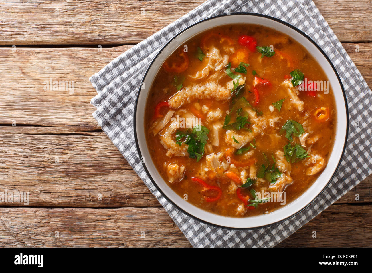 Polish national cuisine. flaczki with vegetables in tomato sauce close ...