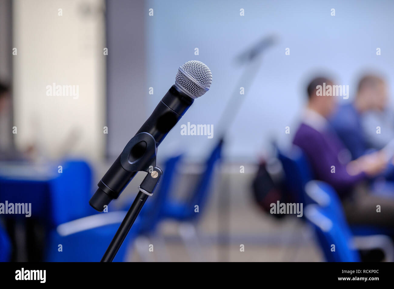 Microphone close up at the conference Stock Photo - Alamy