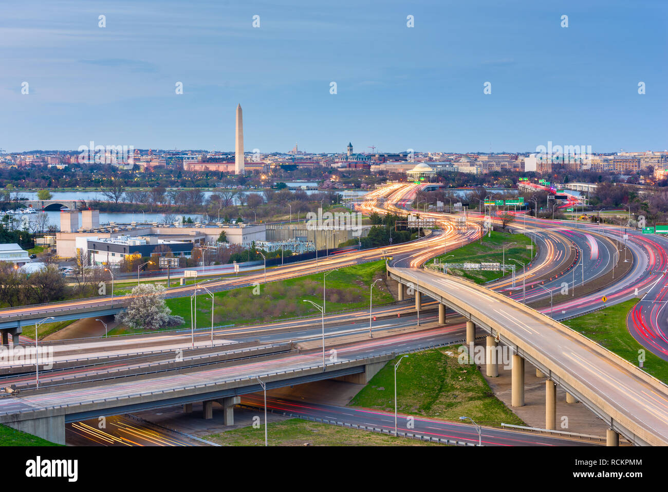 Washington, D.C. skyline with highways and monuments Stock Photo - Alamy