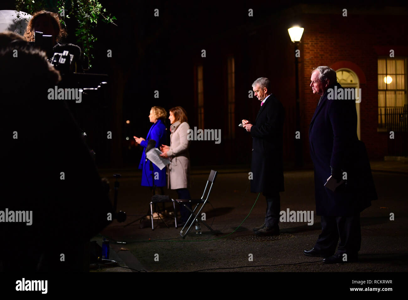Sky News presenter Adam Boulton (right) and other broadcasters outside ...