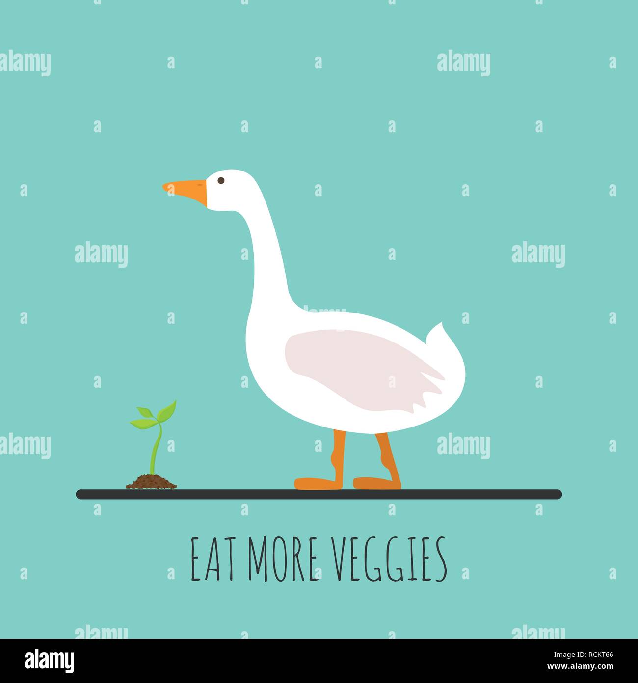 Flat goose with sprout. Flat goose icon. Eat more veggies. Vector ...