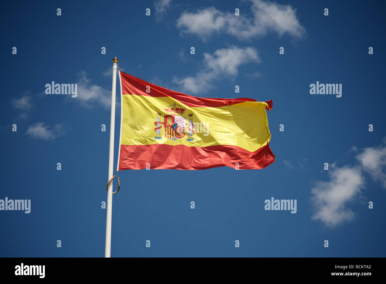 Close-up of the Spanish national flag waving Stock Photo - Alamy