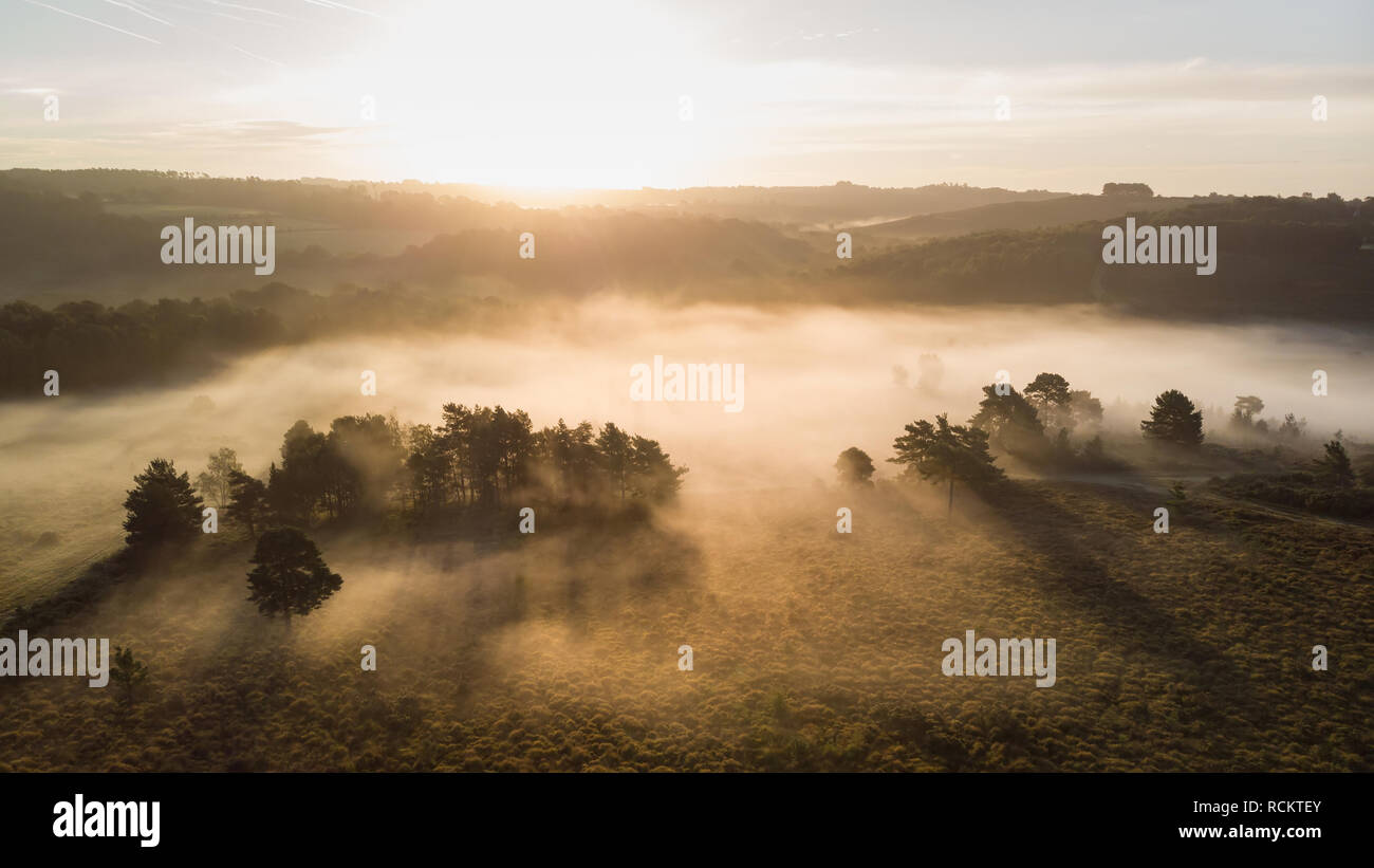 Beautiful sunrise landscape image of drone aerial view of Autumn Fall ...