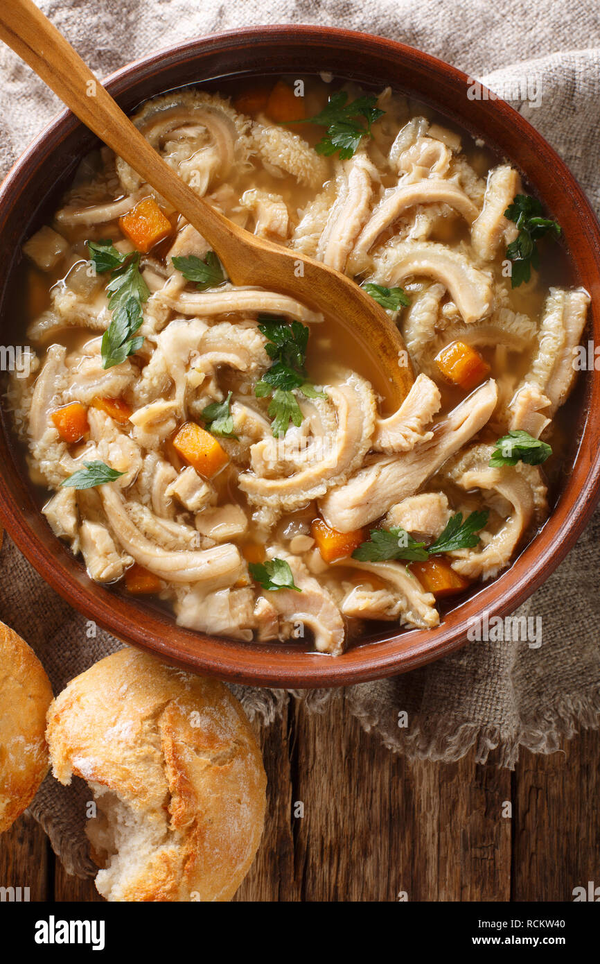 Flaki or flaczki is a traditional Polish meat stew close-up in a bowl ...