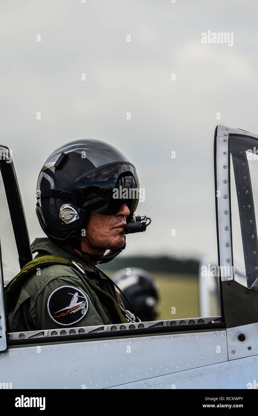 Pilot Ed Shipley of the Horsemen Flight Team in cockpit of North ...