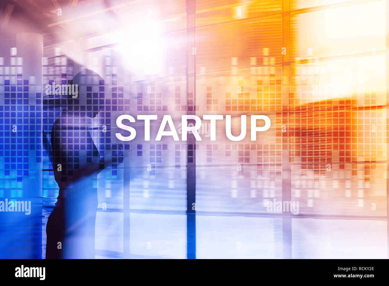 Startup concept with double exposure diagrams blurred background Stock ...