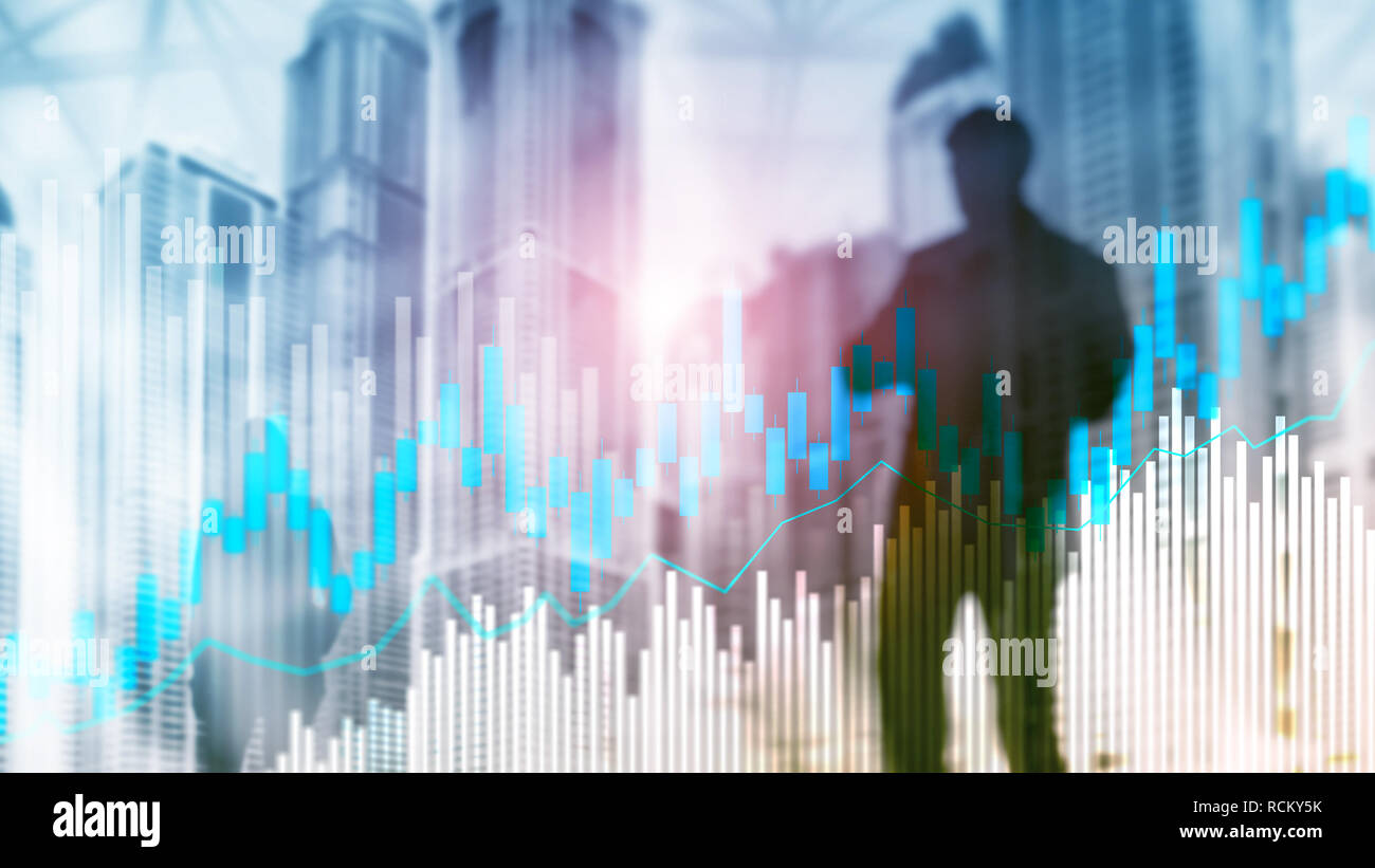 Stock trading candlestick chart and diagrams on blurred office center ...