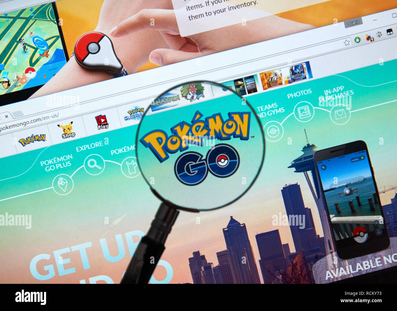 MONTREAL, CANADA - JULY, 14 : Pokemon Go home page under magnifying ...