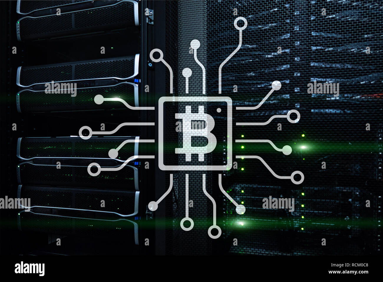 Bitcoin, Blockchain concept on server room background Stock Photo - Alamy