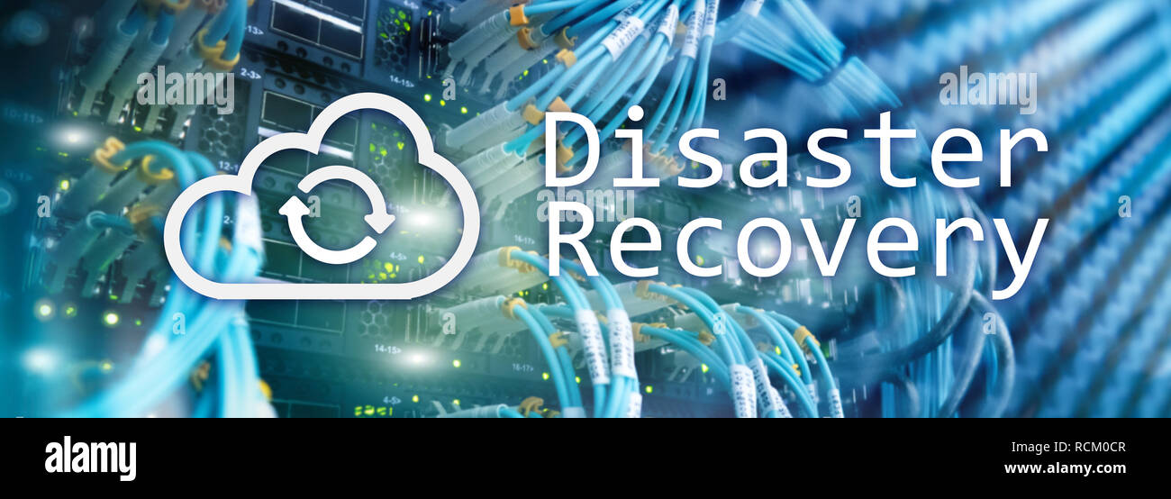 DIsaster recovery. Data loss prevention. Server room on background ...