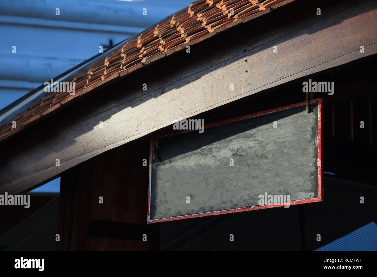 empty traditional store front vintage retro wood signboard with blank ...