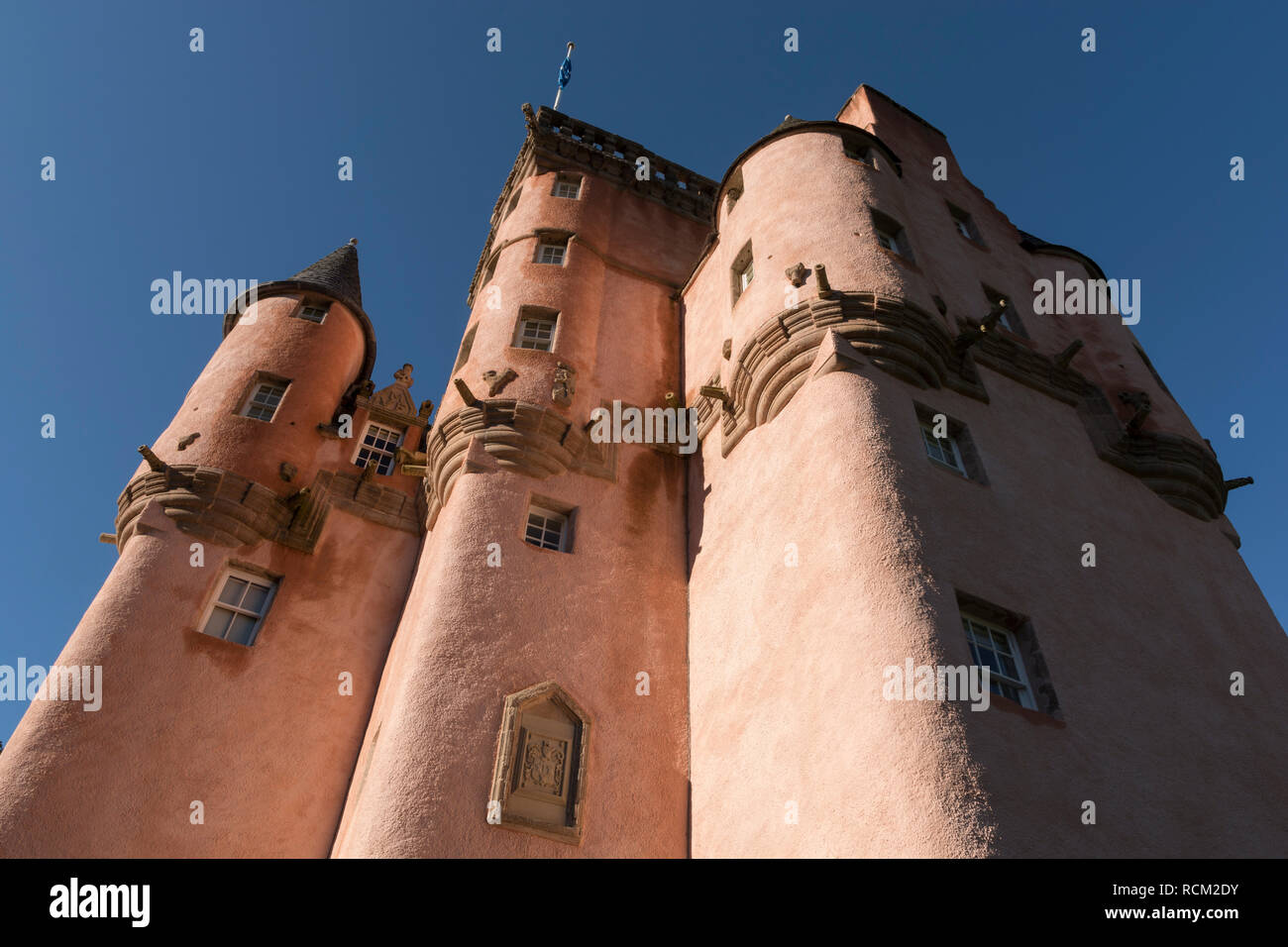 Craigievar Castle (pinkish harled facade). Excellent example of the ...
