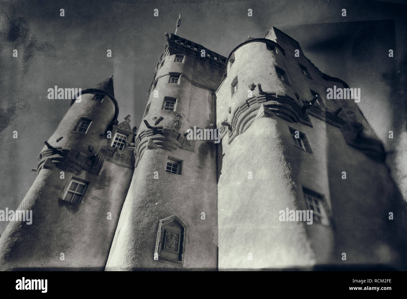 Craigievar Castle (pinkish harled facade). Excellent example of the ...