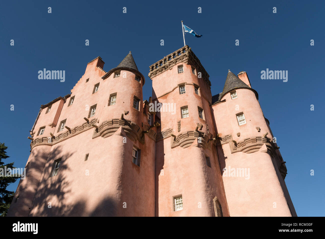 Craigievar Castle (pinkish harled facade). Excellent example of the ...