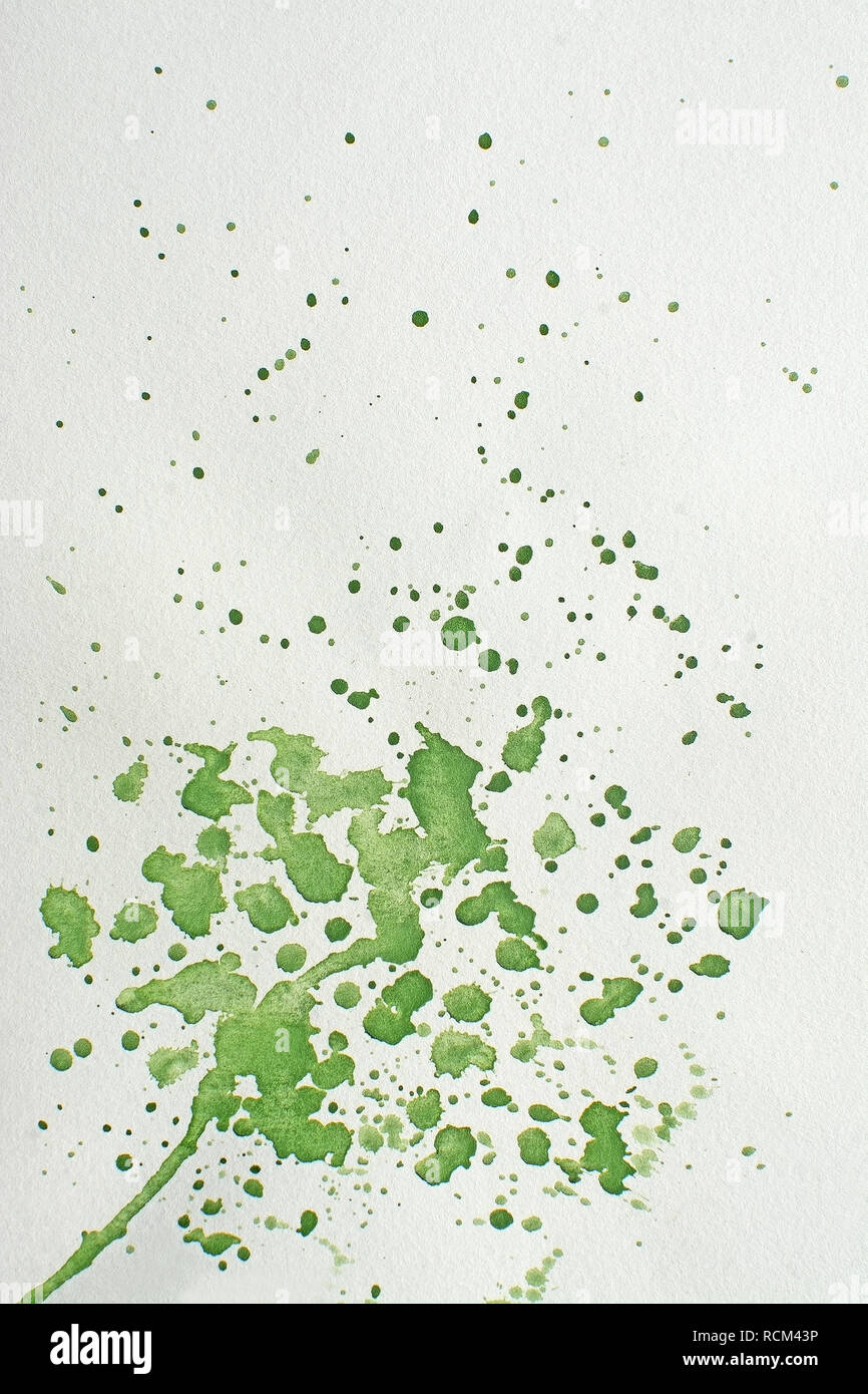 Green wet splatter watercolor background texture fresh flow drops and ...