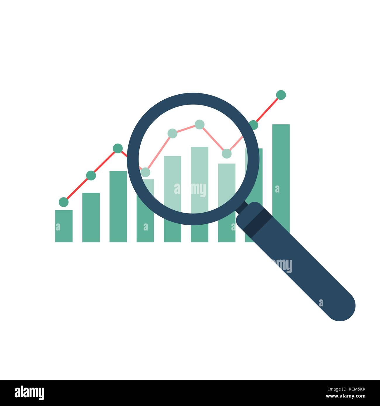 Magnifier and graph icon in flat design. Vector illustration. Analytics ... Magnifier and graph icon in flat design. Vector illustration. Analytics ...