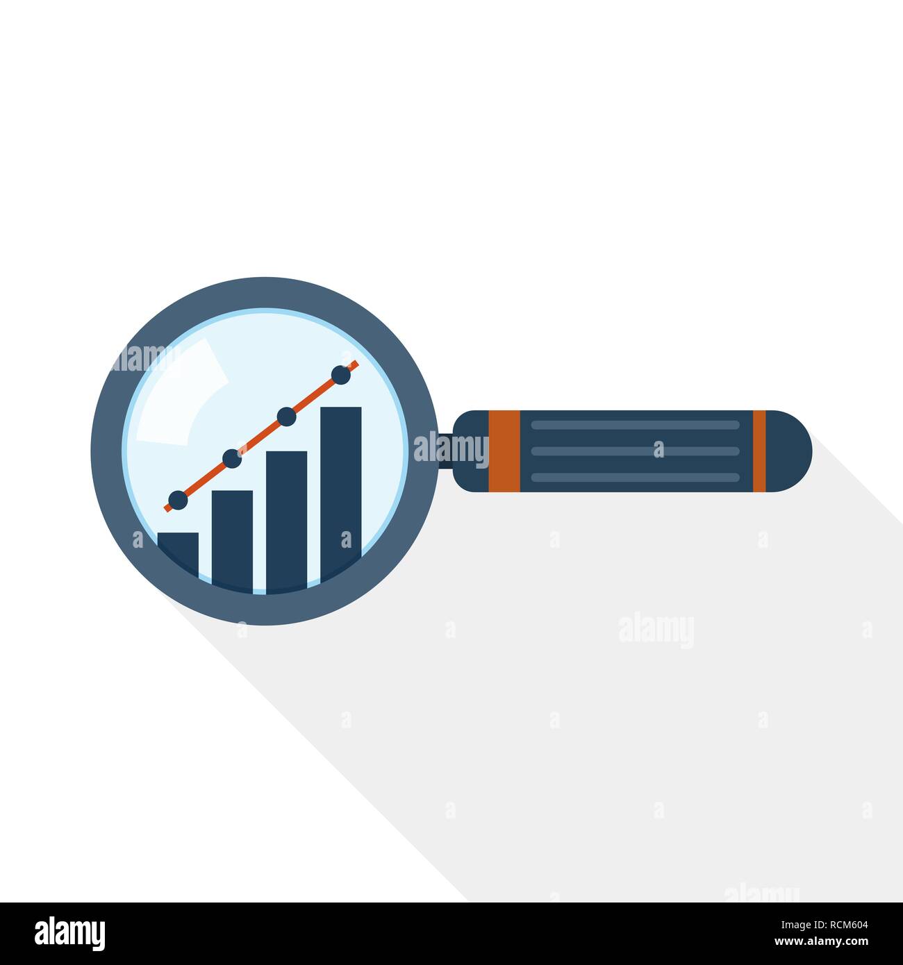 Magnifier and graph icon in flat design. Vector illustration. Concept ...