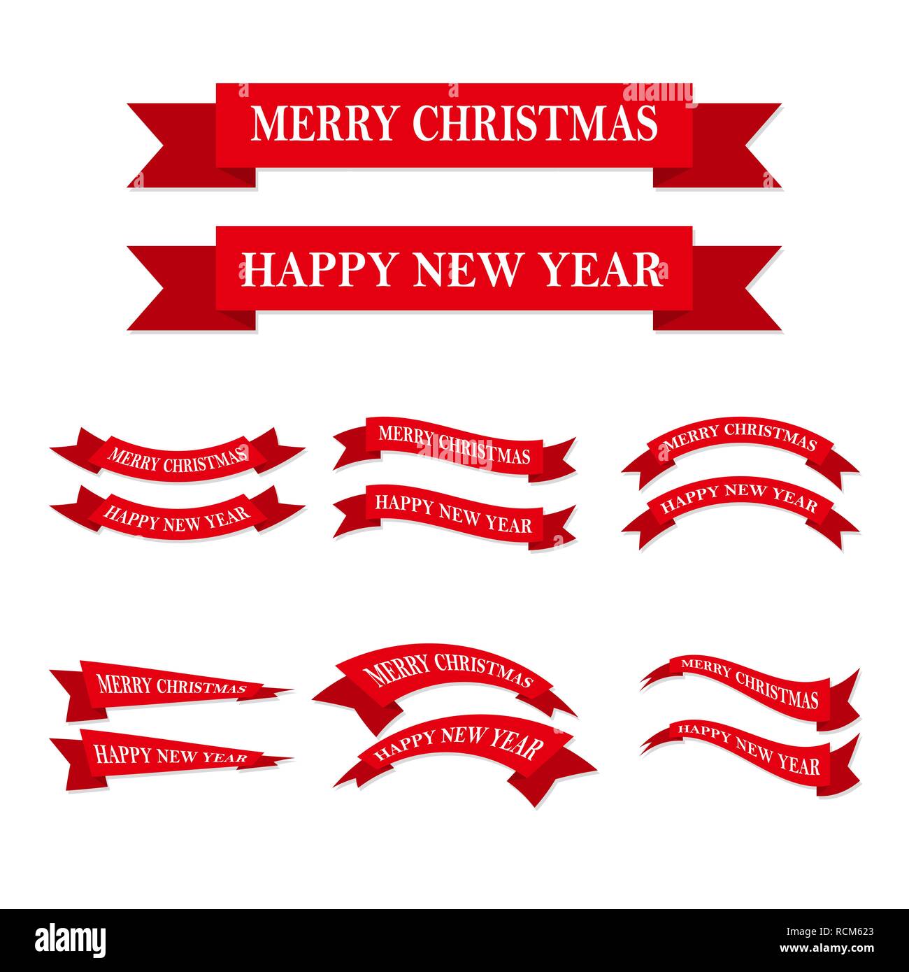 Set of red Christmas and New Year ribbons. Vector illustration. Festive ...