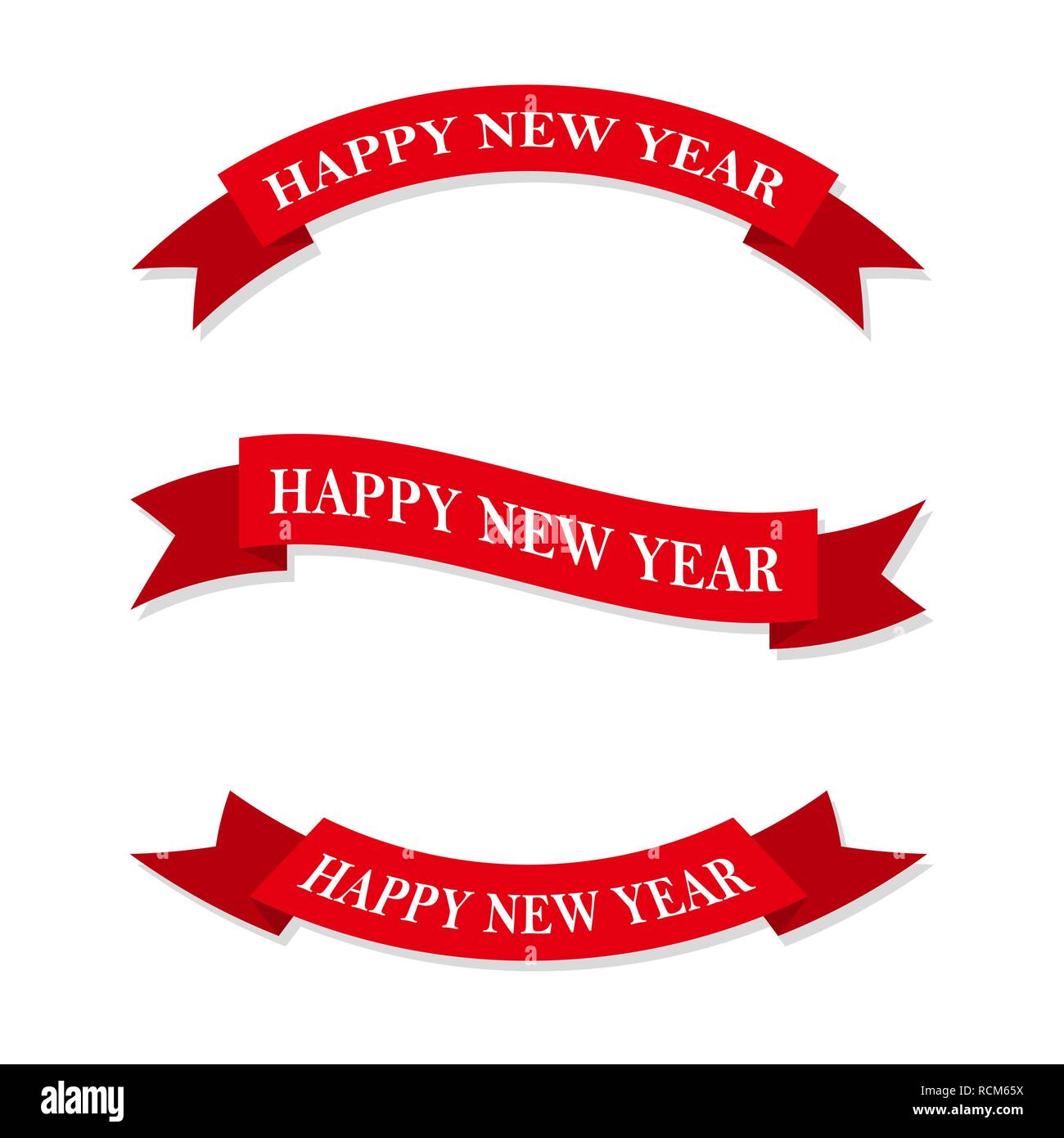 Set of red New Year ribbons or banners. Vector illustration. Festive ...