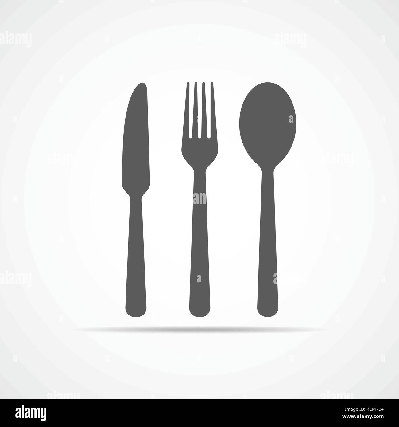 Knife, fork and spoon icon in flat design. Vector illustration. Gray ...