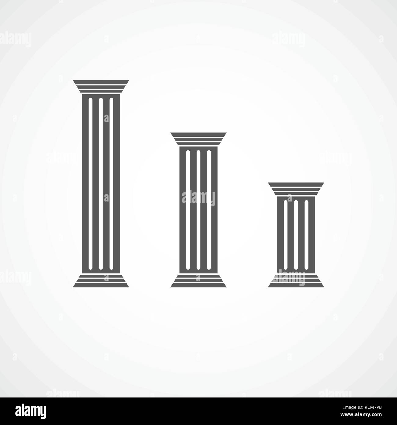 Antique column icons in flat design. Vector illustration. Gray roman ...