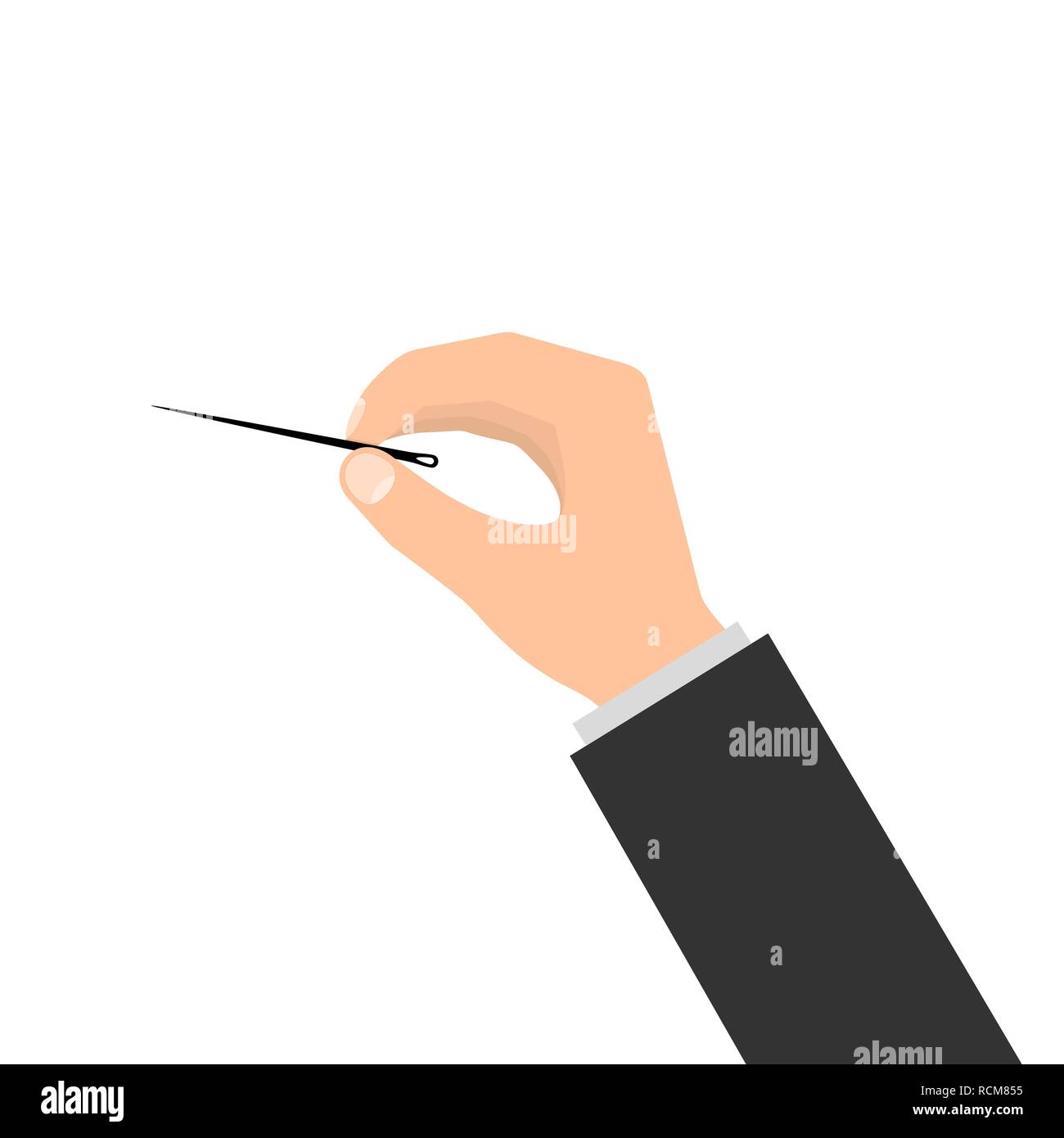 Human hand with needle and thread in flat design. Vector illustration ...