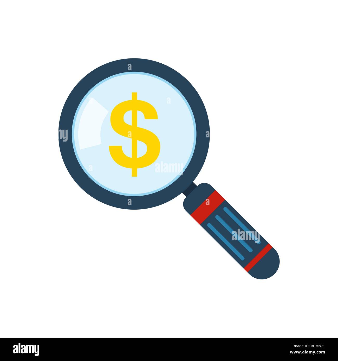 Magnifier and sign of dollar. Vector illustration. Abstract finance ...
