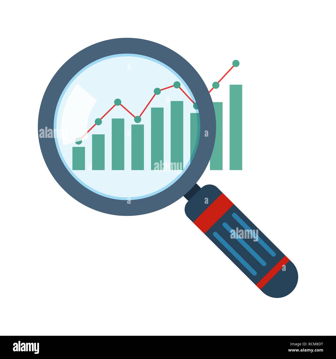 Magnifier and graph icon in flat design. Vector illustration. Analytics ... Magnifier and graph icon in flat design. Vector illustration. Analytics ...