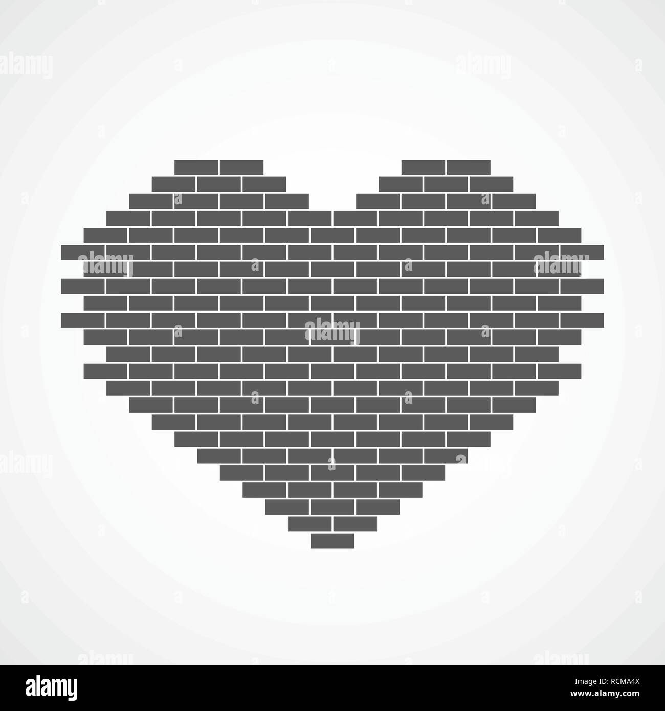 Heart shaped brick wall in flat design. Vector illustration. Love ...