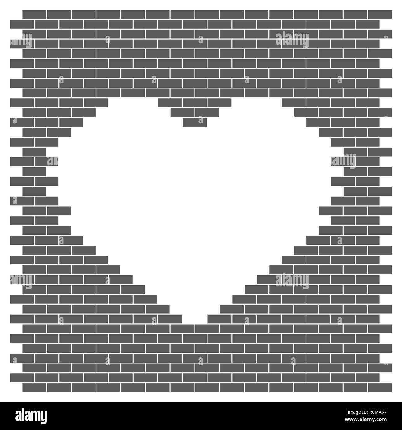 Heart shaped brick wall in flat design. Vector illustration. Love ...