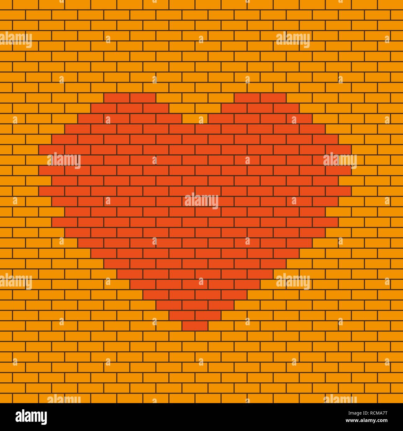 Heart shaped brick wall in flat design. Vector illustration. Love ...
