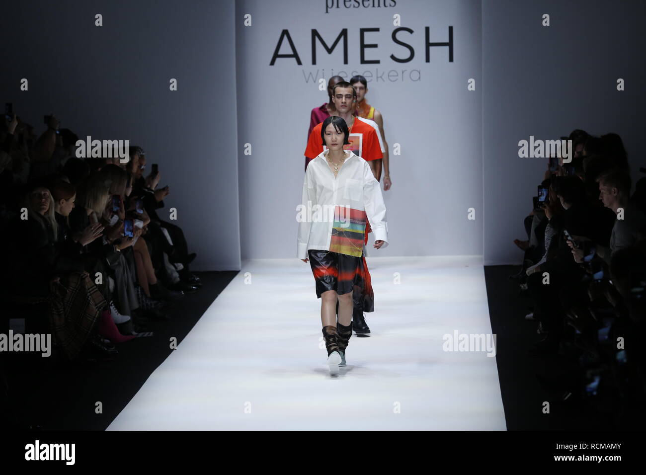 Berlin, Germany. 15th Jan, 2019. Models on the catwalk with the Autum ...