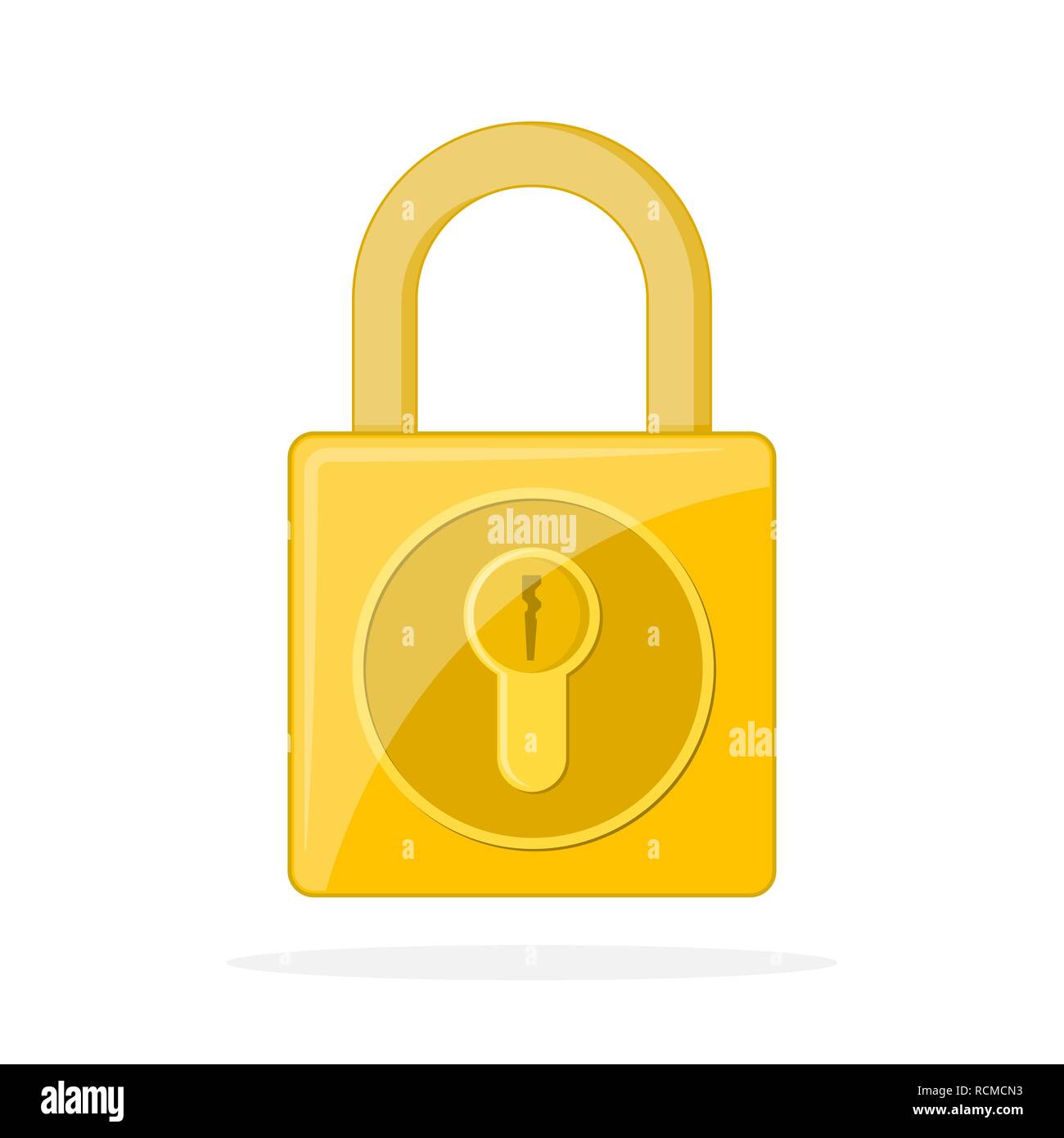 Yellow lock icon in flat design. Vector illustration. Lock sign ...