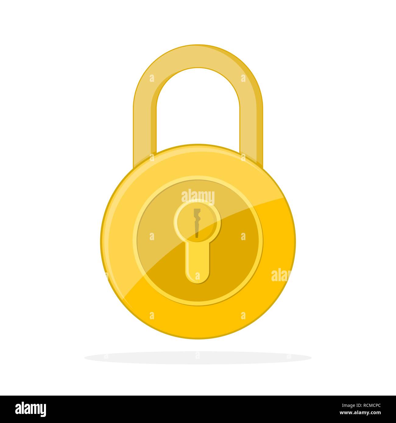 Yellow lock icon in flat design. Vector illustration. Lock sign ...