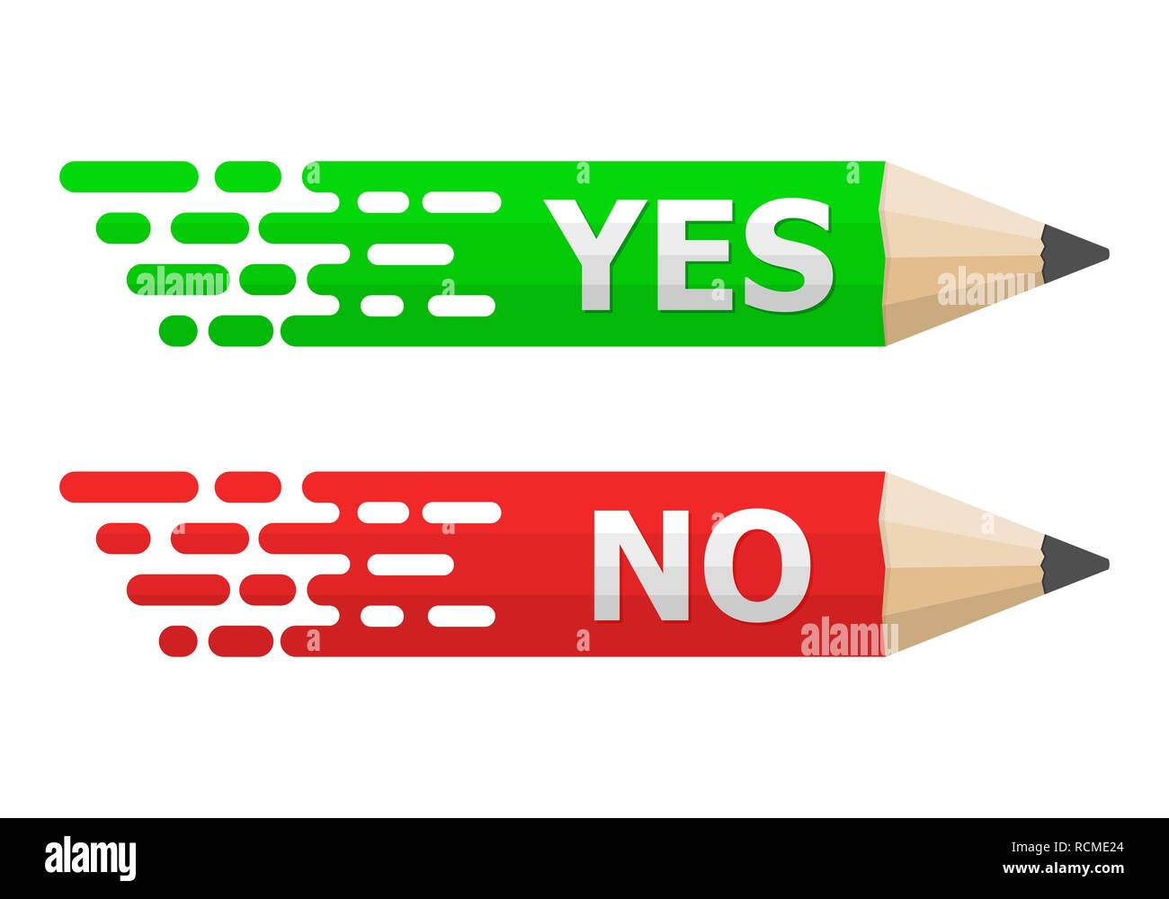 Pencils with Yes and No text. Vector illustration. Colored pencils on ...