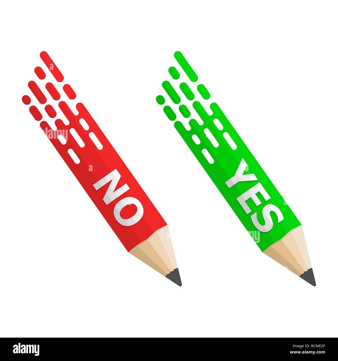 Pencils with Yes and No text. Vector illustration. Colored pencils on ...